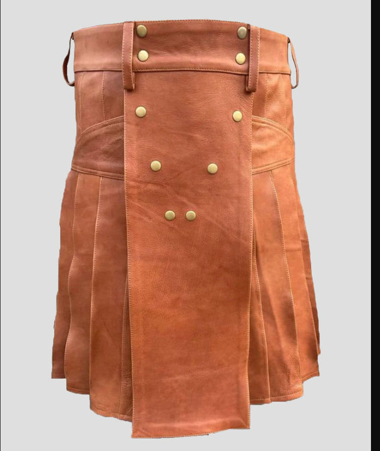 Premium Quality Hand Made Scottish Light Brown Leather Kilt